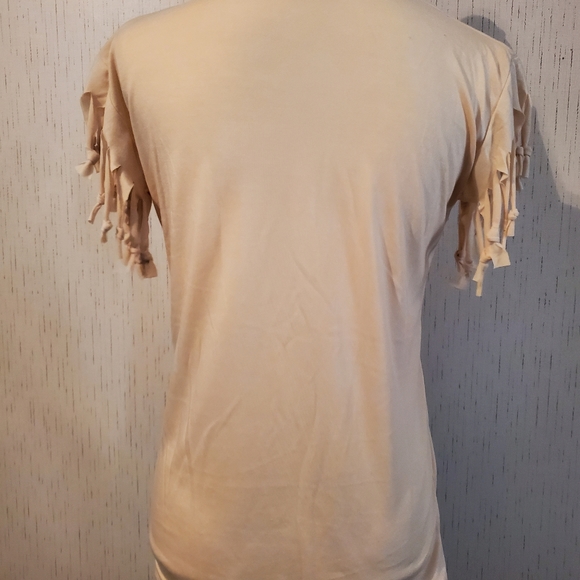 T&J Designs | Tops | Tan Fringed Sleeve Top | Poshmark